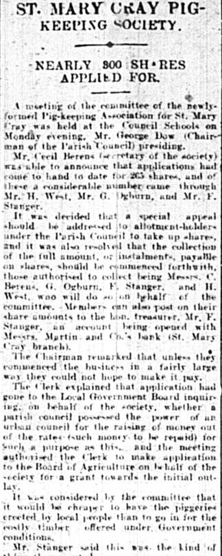 Sharing Piggies in St Mary Cray, 1918 - Bromley Historical Times