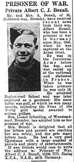 Private Albert Boxall - Bromley Historical Times